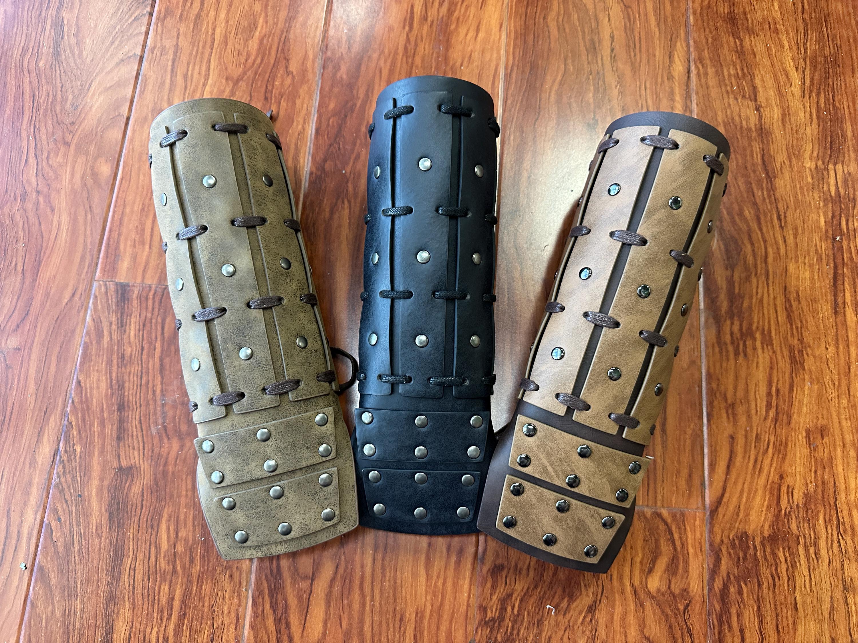 Medieval Viking Bracers Armor, Set of 2 Short Bracelet, Vegan Leather ...