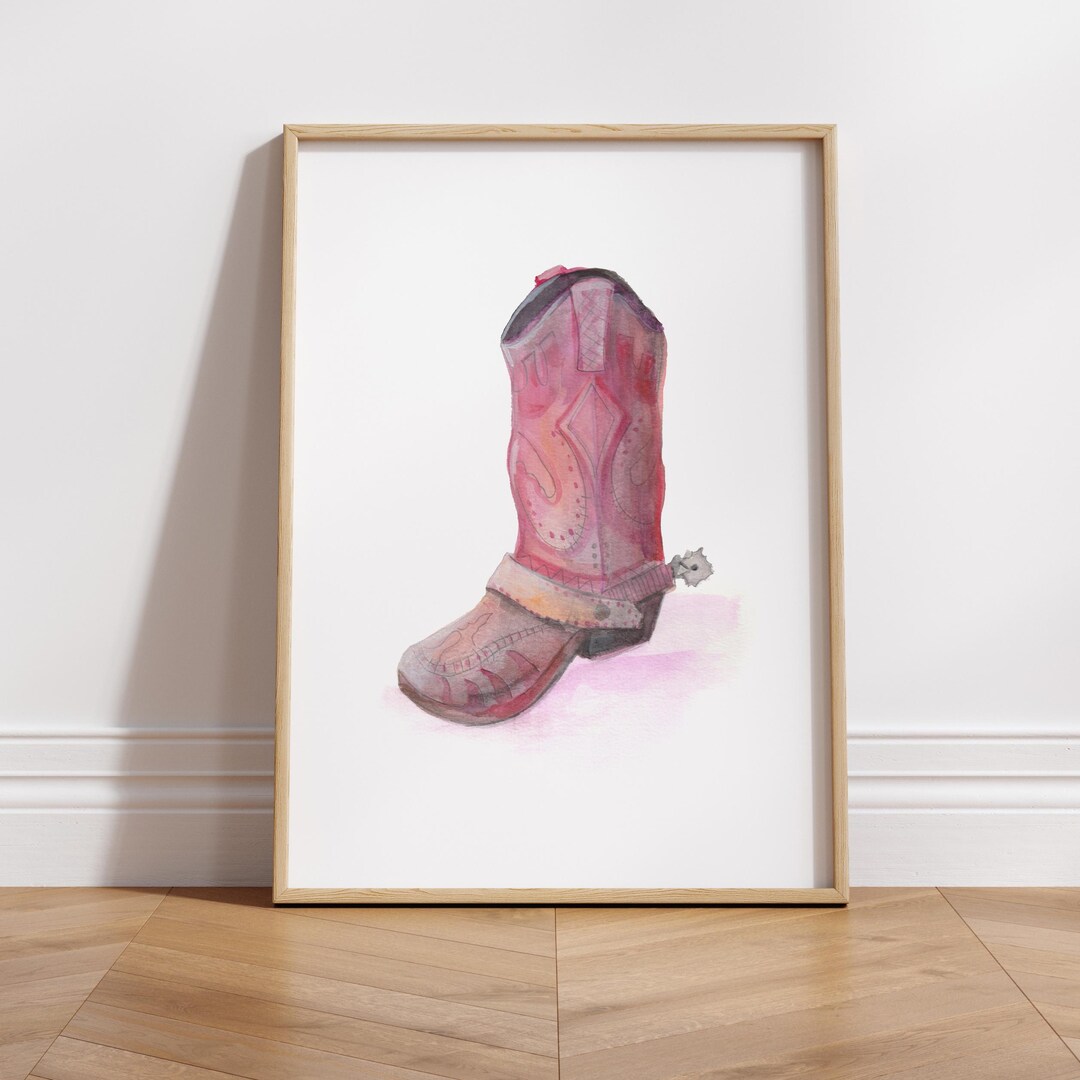Pink Cowboy Boot Watercolor Wall Art Print - Etsy