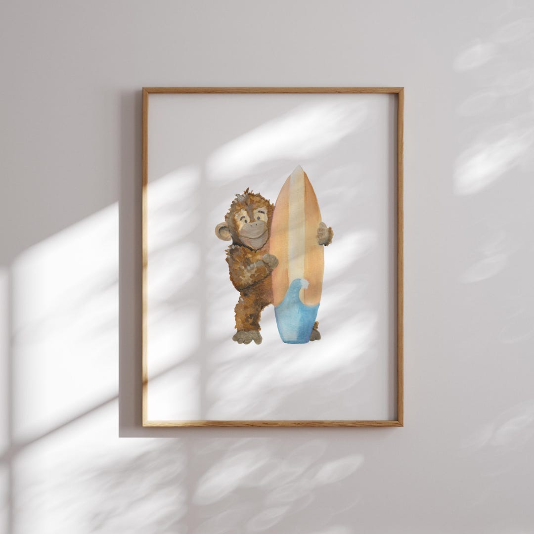 Surfing Monkey Art Print ORIGINAL Watercolor - Etsy