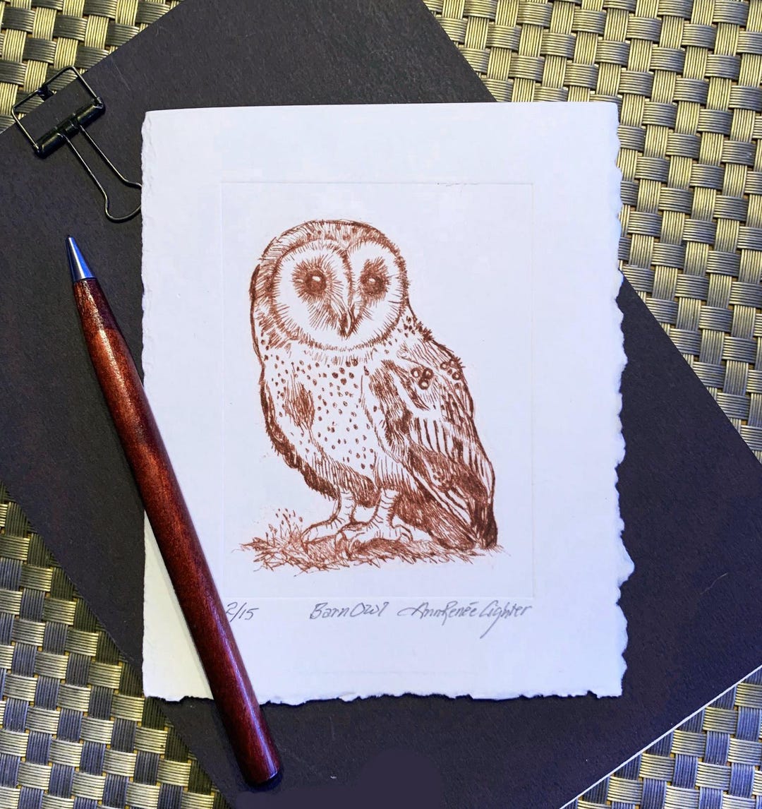 Barn Owl / Drypoint Print - Etsy