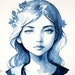 LADY in BLUE - Portrait Blue Watercolor Art Vertical - Digital Download ...
