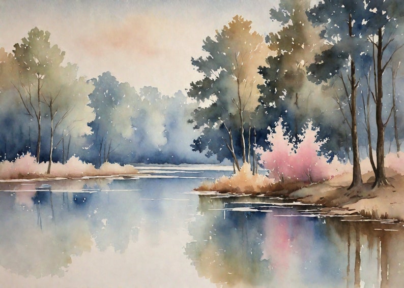 SERENE WATERCOLOR TREES2 - Forest Art - Digital Download - Wall Art ...