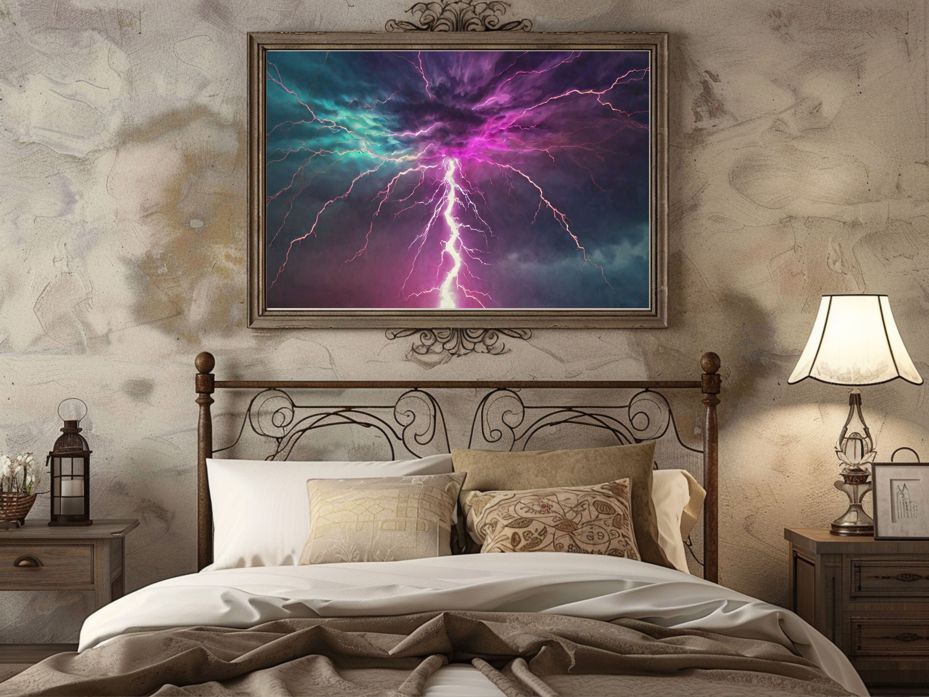 Powerful Pink Lightning Strike During A Nighttime Thunderstorm ...