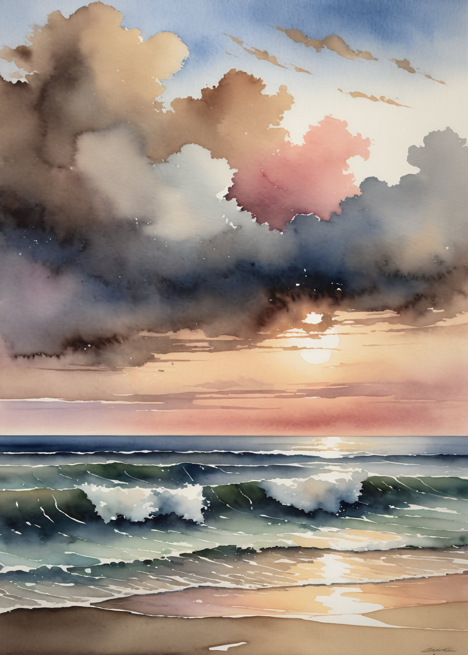 OCEAN WATERCOLOR STUDY - Ocean Watercolor Art - Digital Download - Wall ...