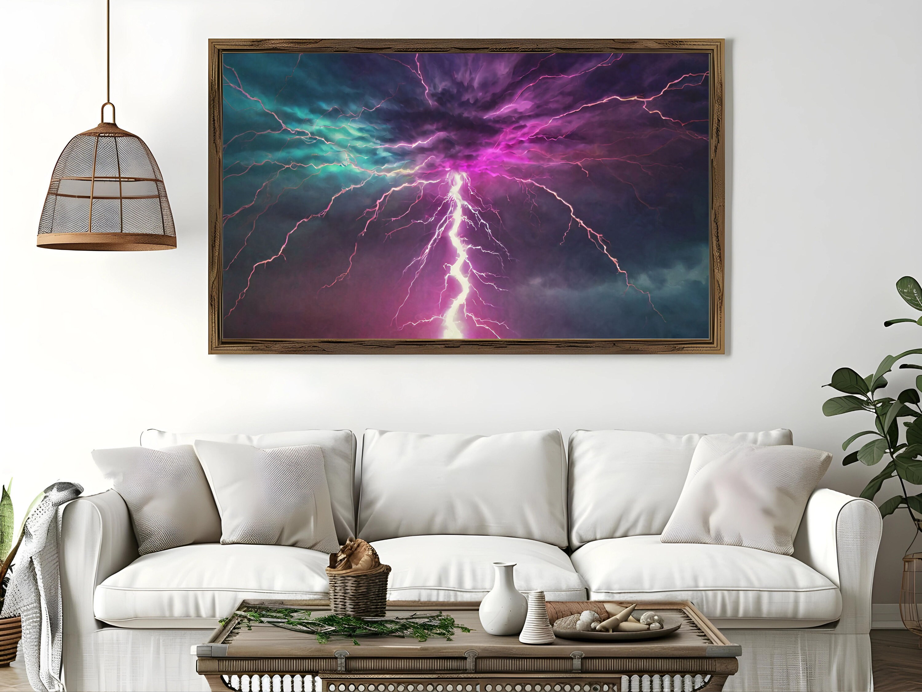 Powerful Pink Lightning Strike During A Nighttime Thunderstorm ...