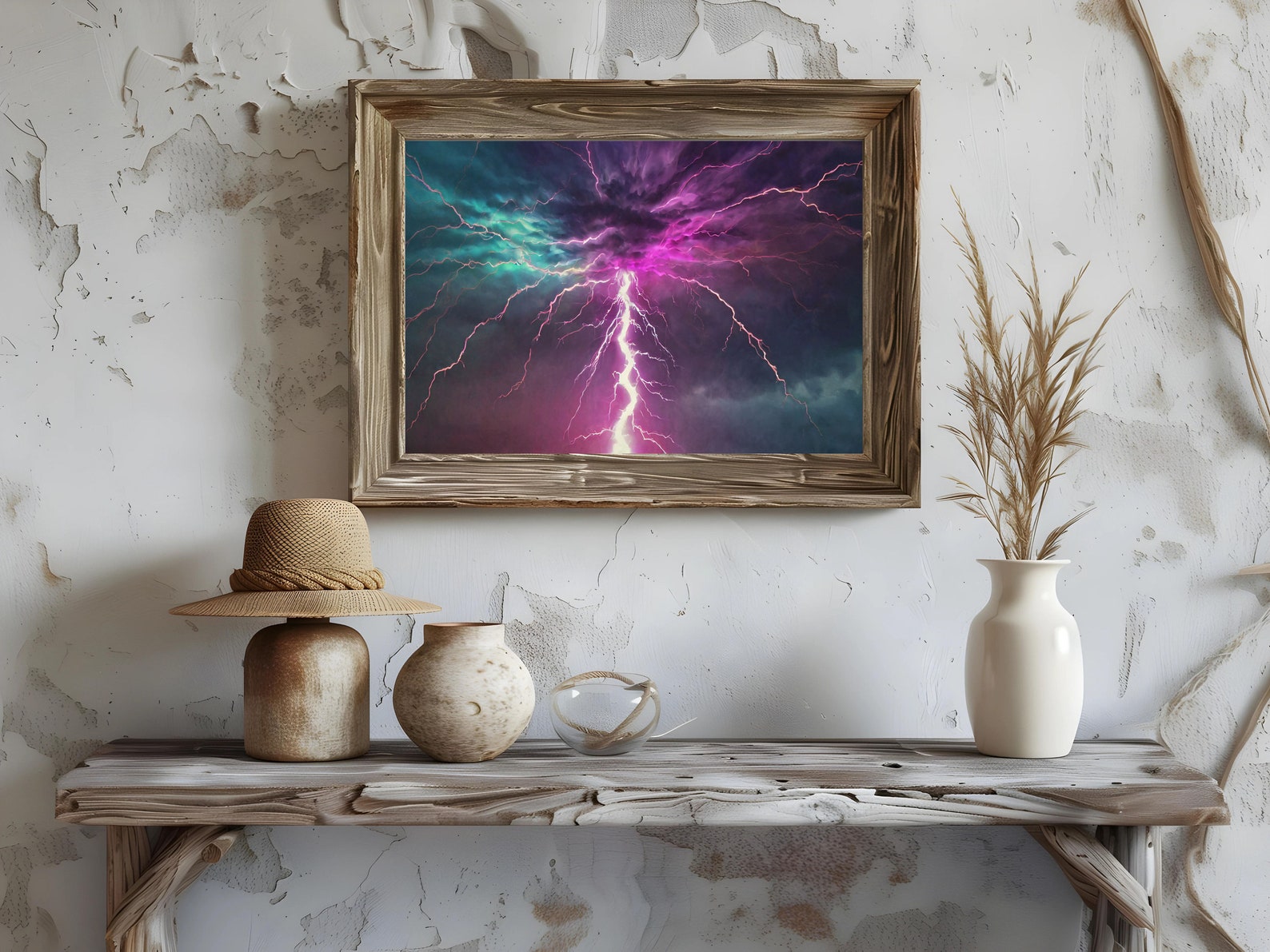 Powerful Pink Lightning Strike During A Nighttime Thunderstorm ...