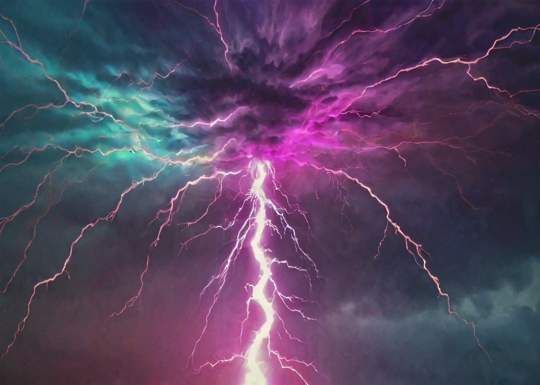 Powerful Pink Lightning Strike During A Nighttime Thunderstorm ...