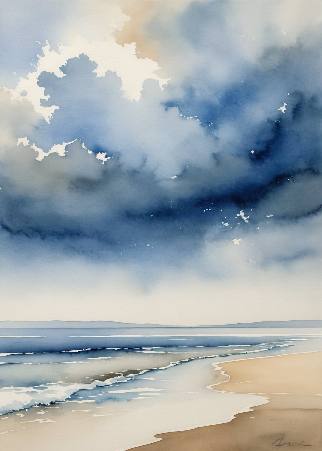 OCEAN WATERCOLOR STUDY - Ocean Watercolor Art - Digital Download - Wall ...