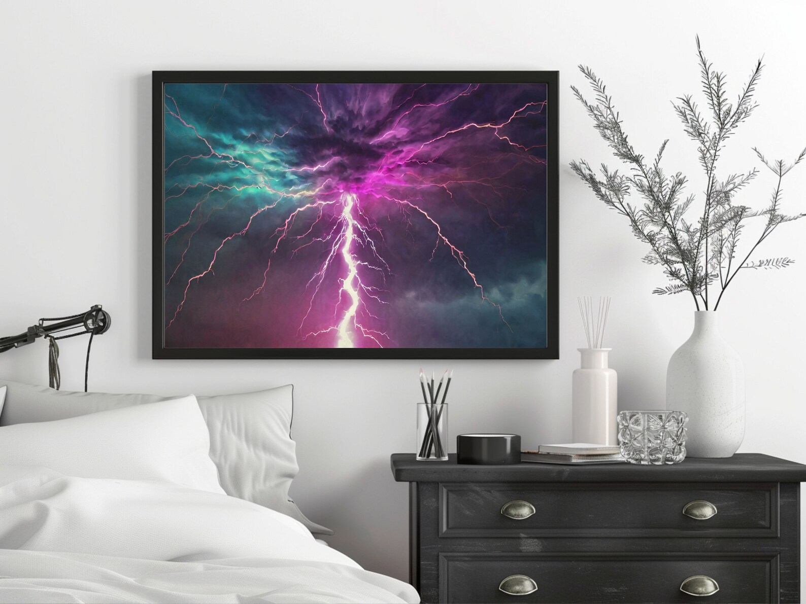 Powerful Pink Lightning Strike During A Nighttime Thunderstorm ...