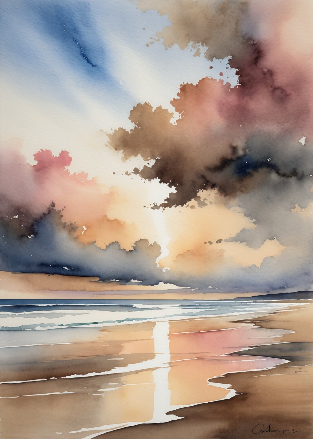 OCEAN WATERCOLOR STUDY - Ocean Watercolor Art - Digital Download - Wall ...