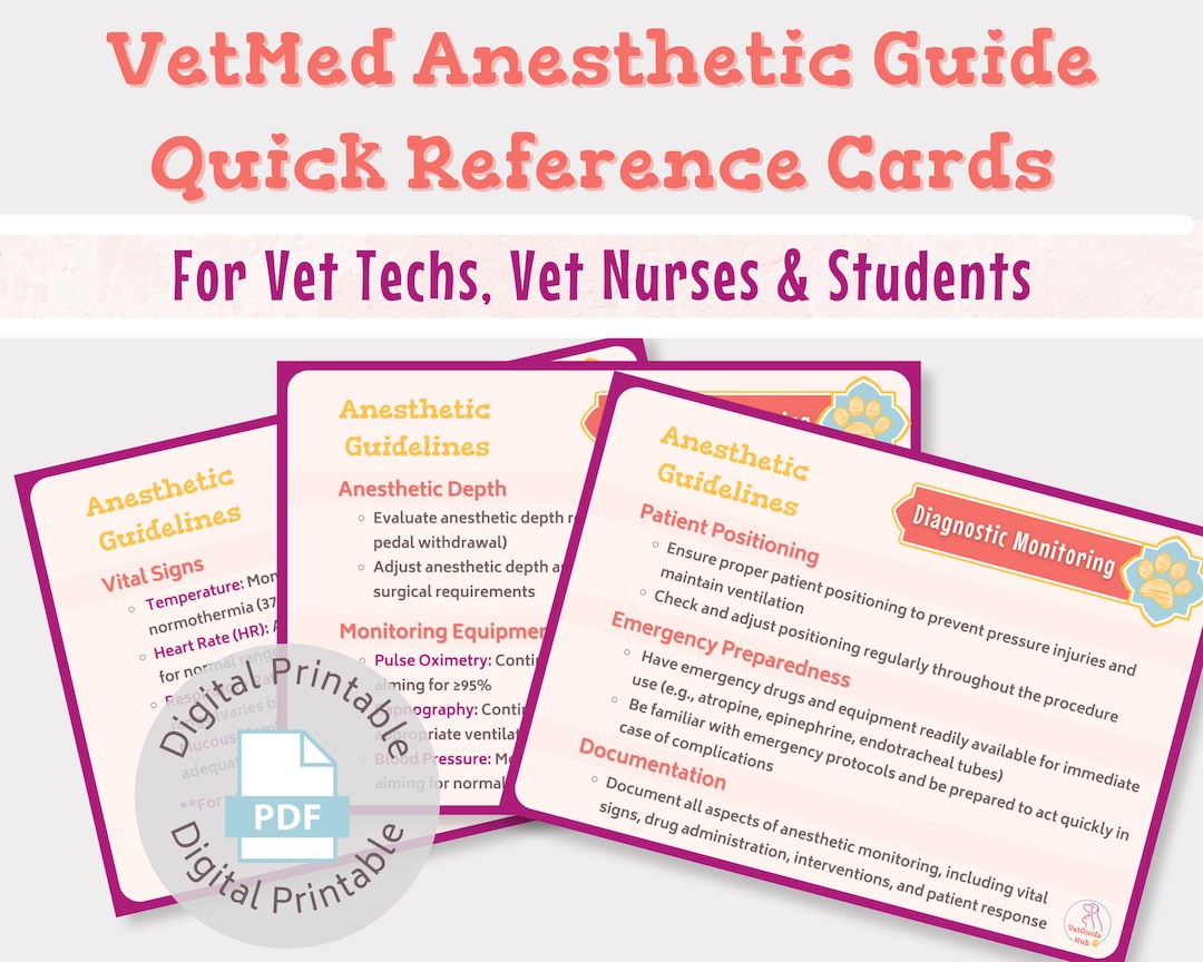 Vet Med Quick Reference Cards Anesthetic Guide | for Vet Nurses, Vet ...