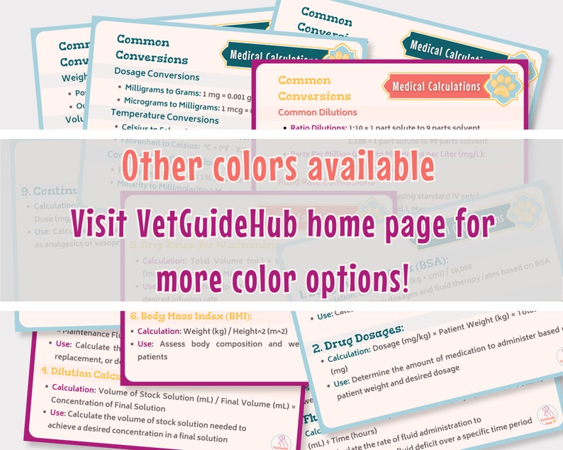 Vet Med Math Calculation Quick Reference Guide | for Vet Nurses, Vet ...