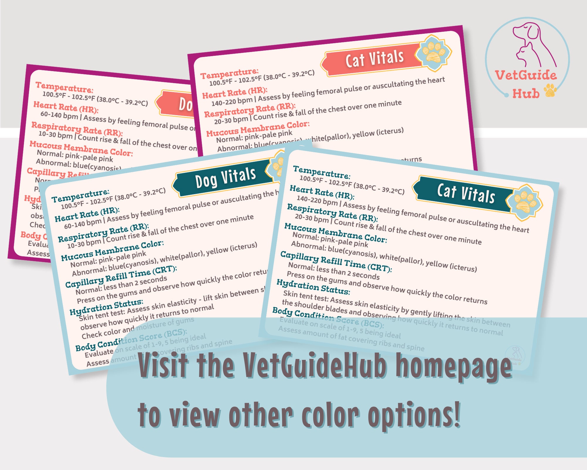 Vet Med Dog & Cat Vitals Pocket Guide-quick Reference Cards-for Vet ...