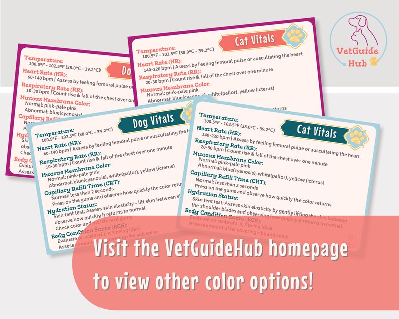 Vet Med Quick Reference Cards Dog & Cat Vitals | for Vet Nurses, Vet ...