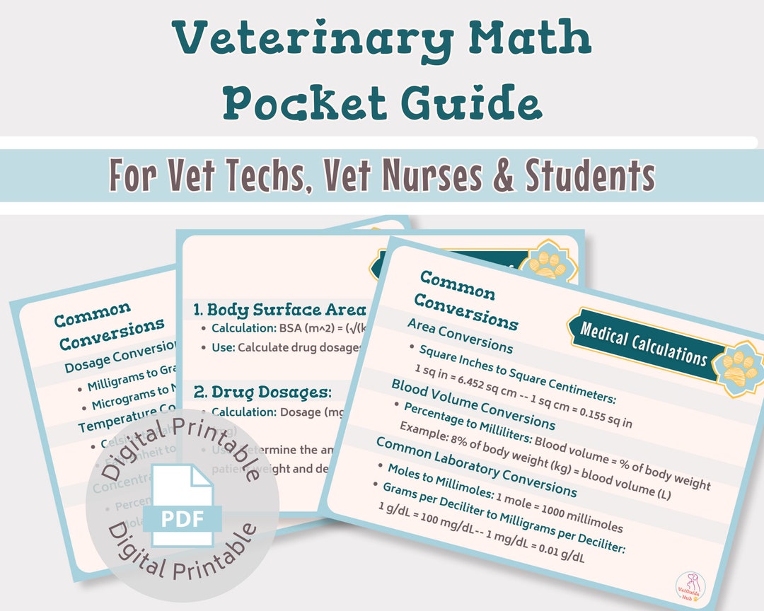 Veterinary Math Notes Pocket Guide for Vet Nurses, Vet Techs, Vet ...