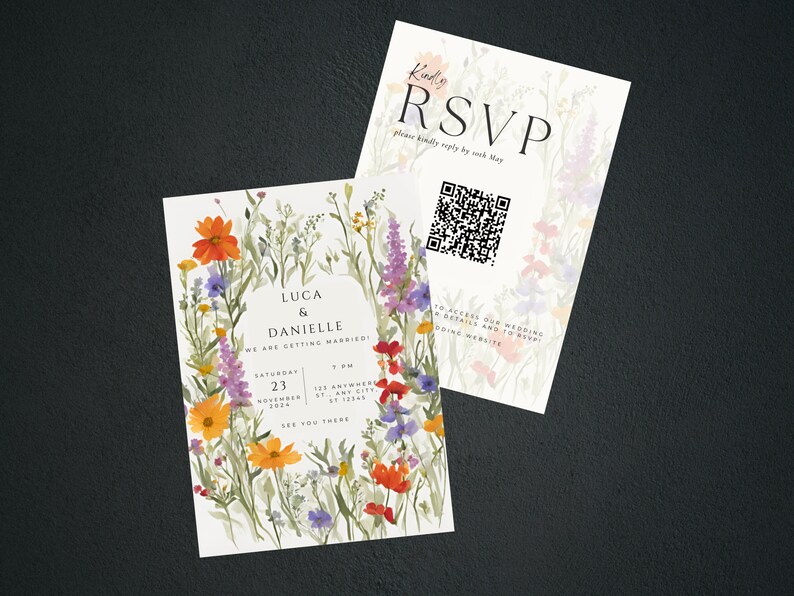 Wildflower Wedding Invitation, Summer Wedding, Spring Wedding, Template ...