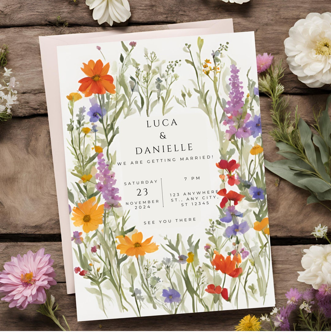 Wildflower Wedding Invitation, Summer Wedding, Spring Wedding, Template ...