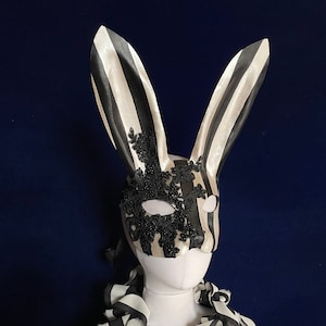 Circus of Dreams Bunny Mask -black & White Leather Silk Lace Rabbit ...