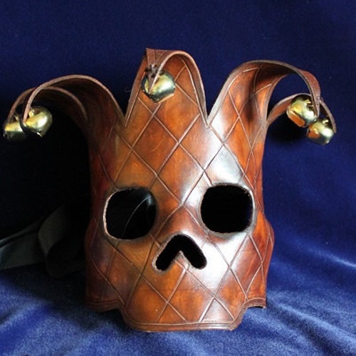 The Fool Hand Carved Leather Skull Mask With Vintage Brass | Etsy