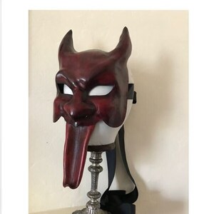Saucy Devil - Red and Black Leather Horned Devil Half Face Mask With ...