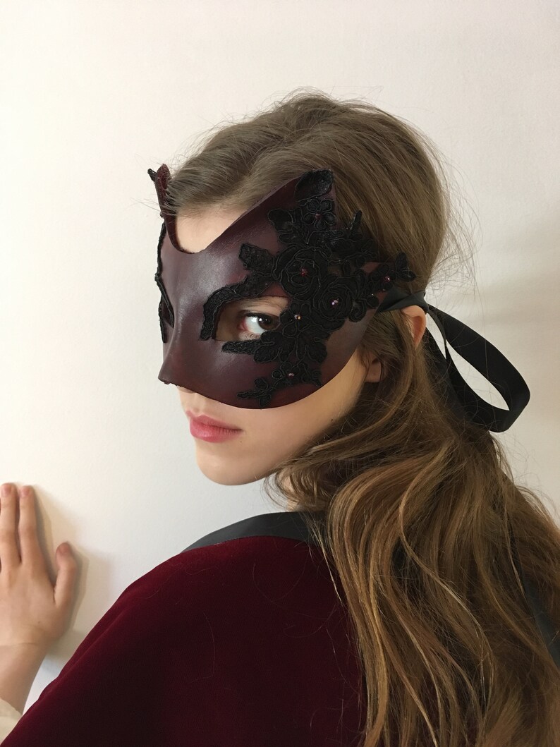 Red Fox Leather Fox Mask Burgundy Leather and Lace | Etsy