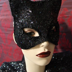 Midnight Kitty Black Sequined Kitty Cat Mask With Silk Lace Detail Sexy ...