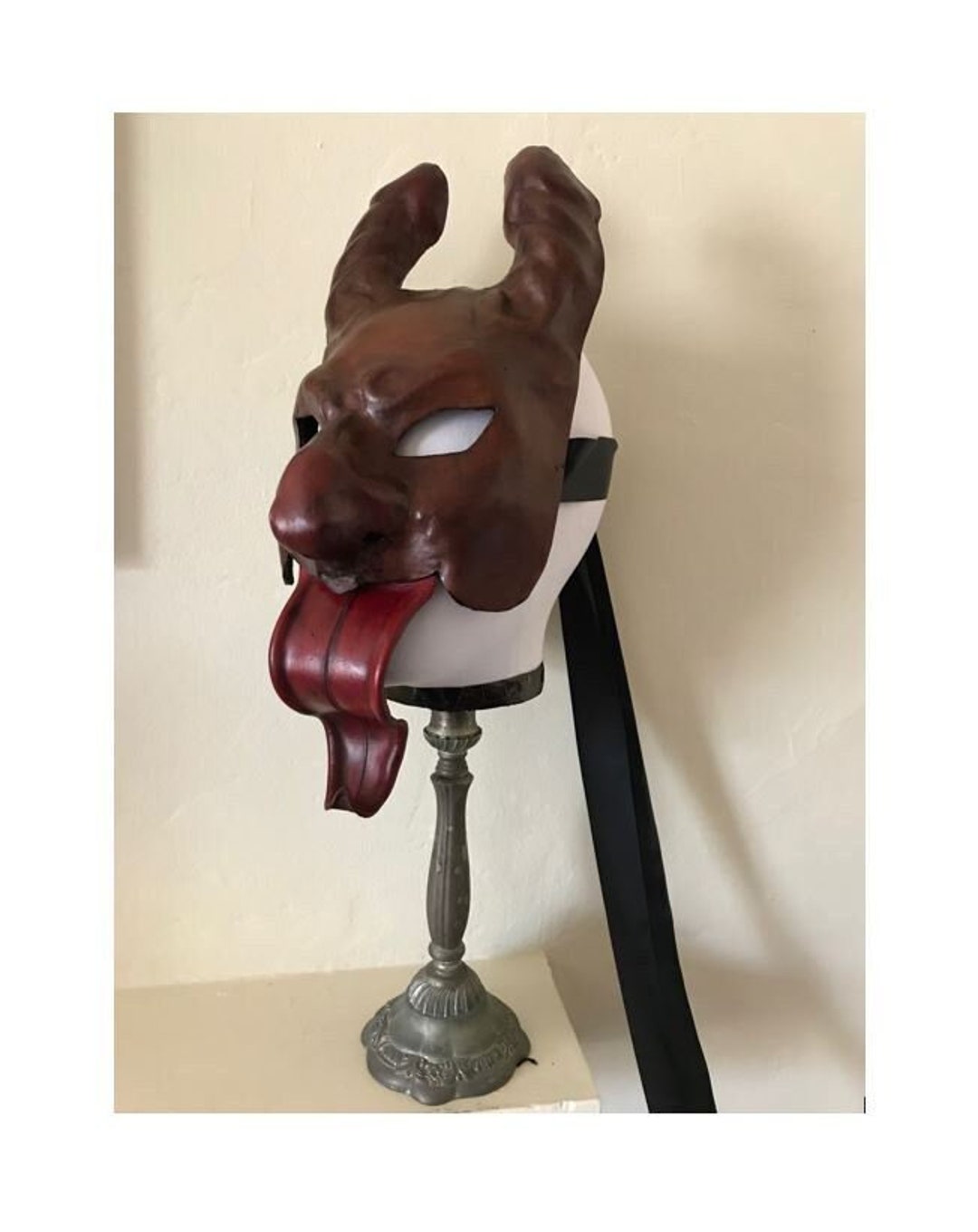 Old Horney - Tan & Red Leather Phallic Horned Satyr Half Face Mask With ...