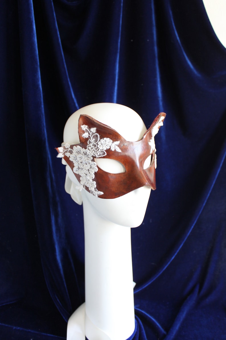 Tan Brown Fox Mask Leather & Silk Lace Wild Creature Mask | Etsy