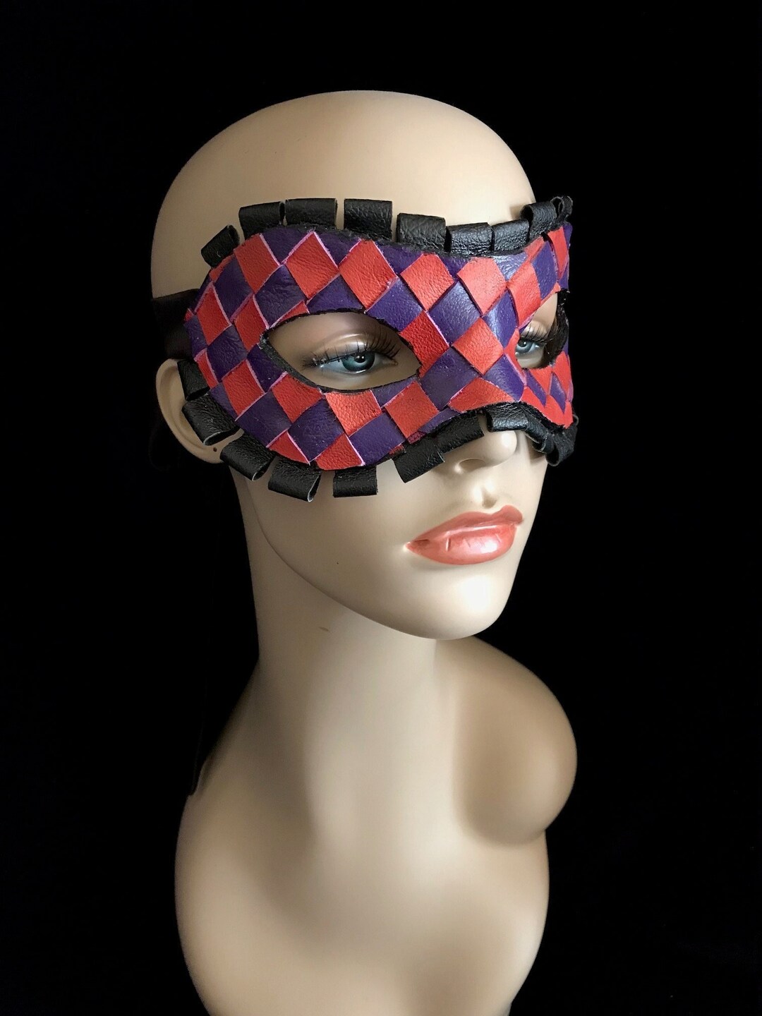 Halloween Colors Leather Boudoir Mask - Purple, Orange and Black Unisex ...