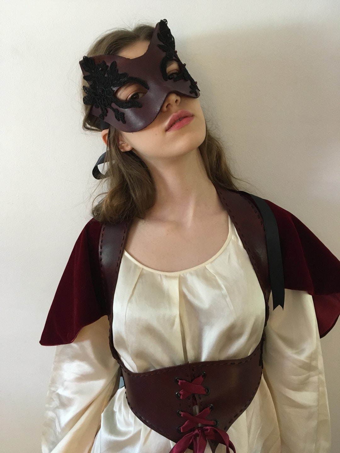 Red Fox ~ Leather Fox Mask ~ Burgundy Leather and Lace Creature Mask ...