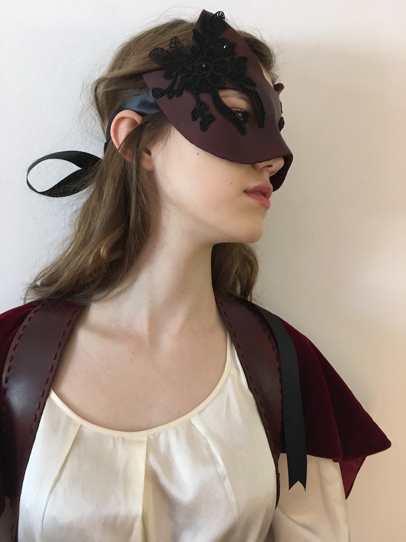 Red Fox Leather Fox Mask Burgundy Leather and Lace | Etsy