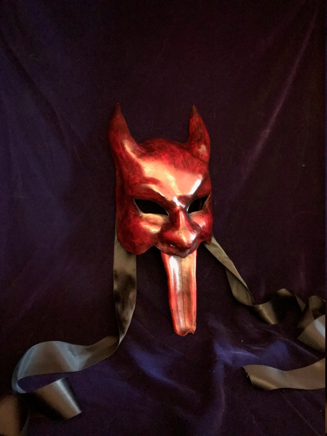 Saucy Devil - Red and Black Leather Horned Devil Half Face Mask With ...