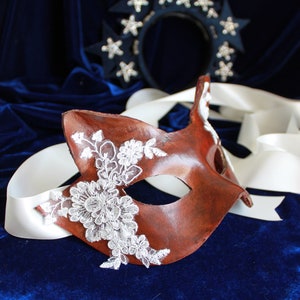 Tan Brown Fox Mask - Leather & Silk Lace Wild Creature Mask - Kitsune ...