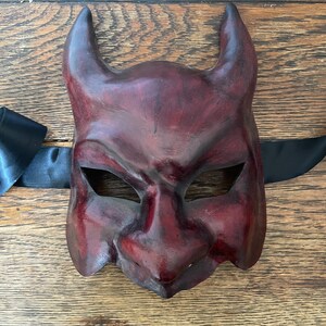 Saucy Devil - Red and Black Leather Horned Devil Half Face Mask With ...