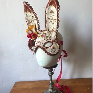 Midsummer Bunny Mask - Tanned Leather & Gold Lace Wild Rabbit Mask ...