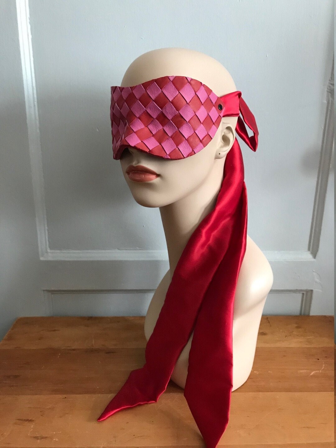 Valentine Pink and Red Leather Blindfold - Red and Pink Lattice Leather ...