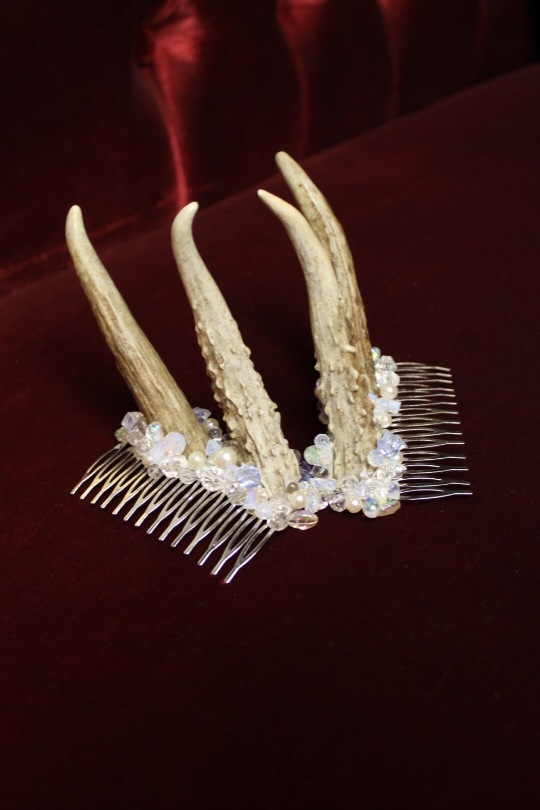 Yule Queen Antlers - Winter Bride Antler Combs With Festive Beading ...
