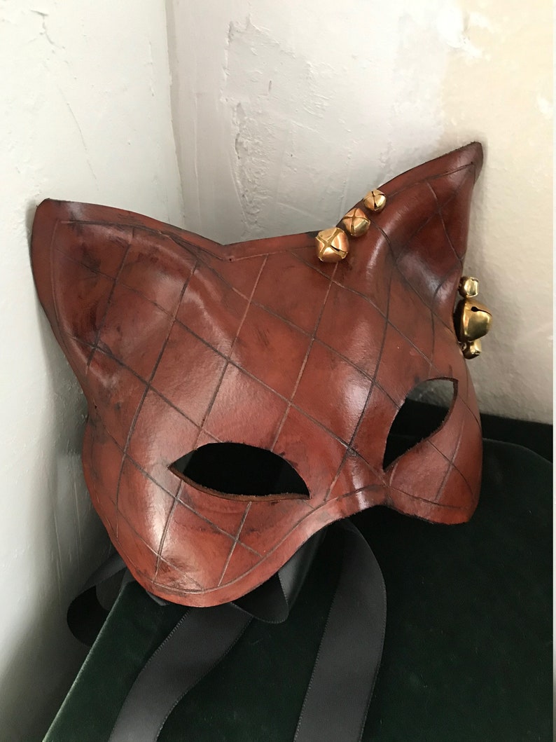 Folklore Kitty Hand Carved Tan Leather Cat Mask With Vintage - Etsy