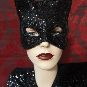 Midnight Kitty Black Sequined Kitty Cat Mask With Silk Lace Detail Sexy ...