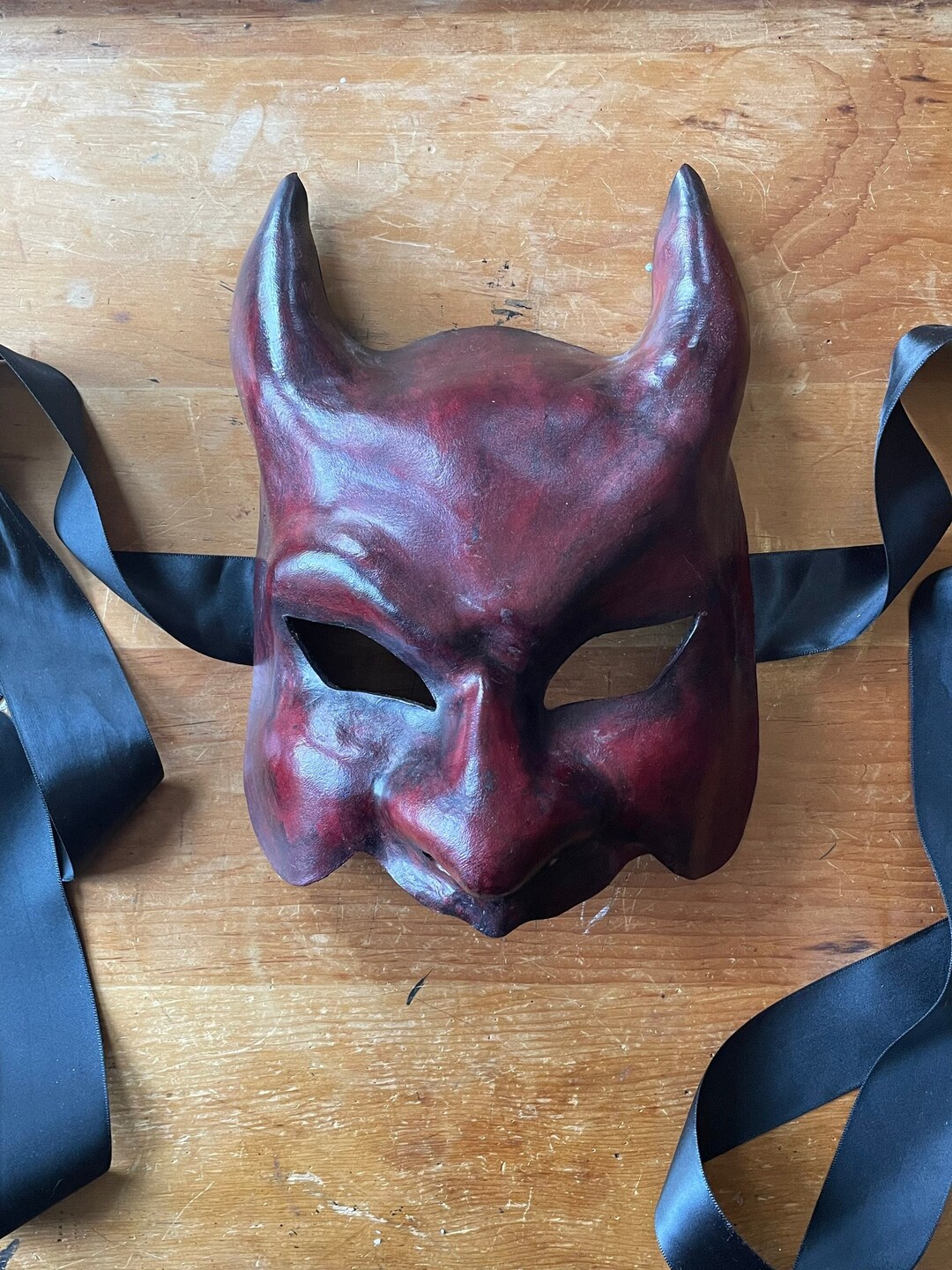 Saucy Devil - Red and Black Leather Horned Devil Half Face Mask With ...