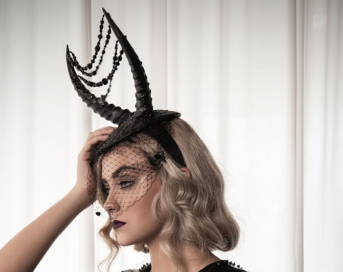 Nótt's Headdress Leather Jet Bead and Springbok Horn - Etsy