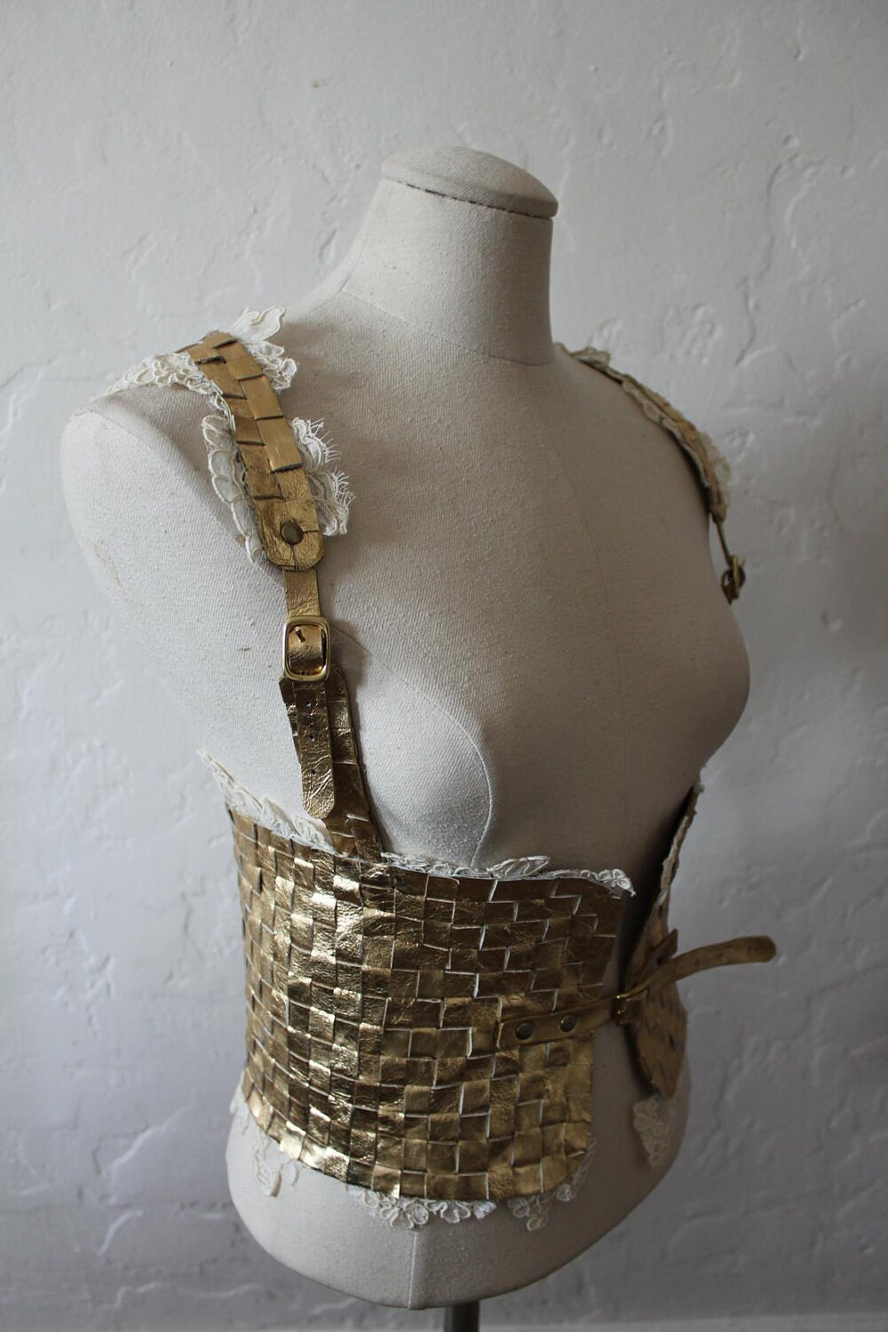 Artemis Harness Gold Lattice Leather and Vintage Lace - Etsy