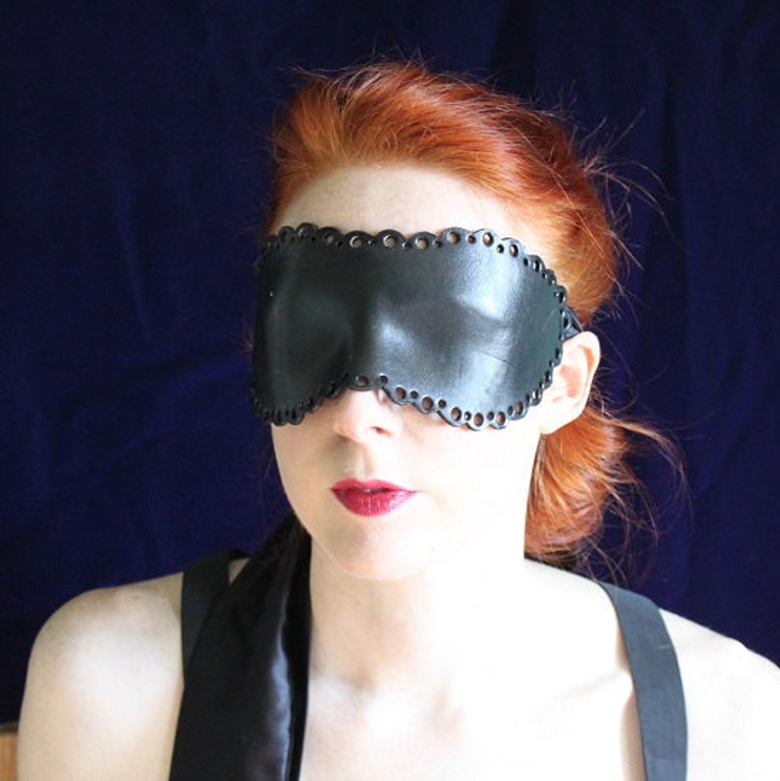 Black Leather Blindfold ~ Coquette Mask - Hand Molded, Hand Punched ...