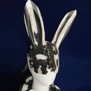Circus of Dreams Bunny Mask -black & White Leather Silk Lace Rabbit ...