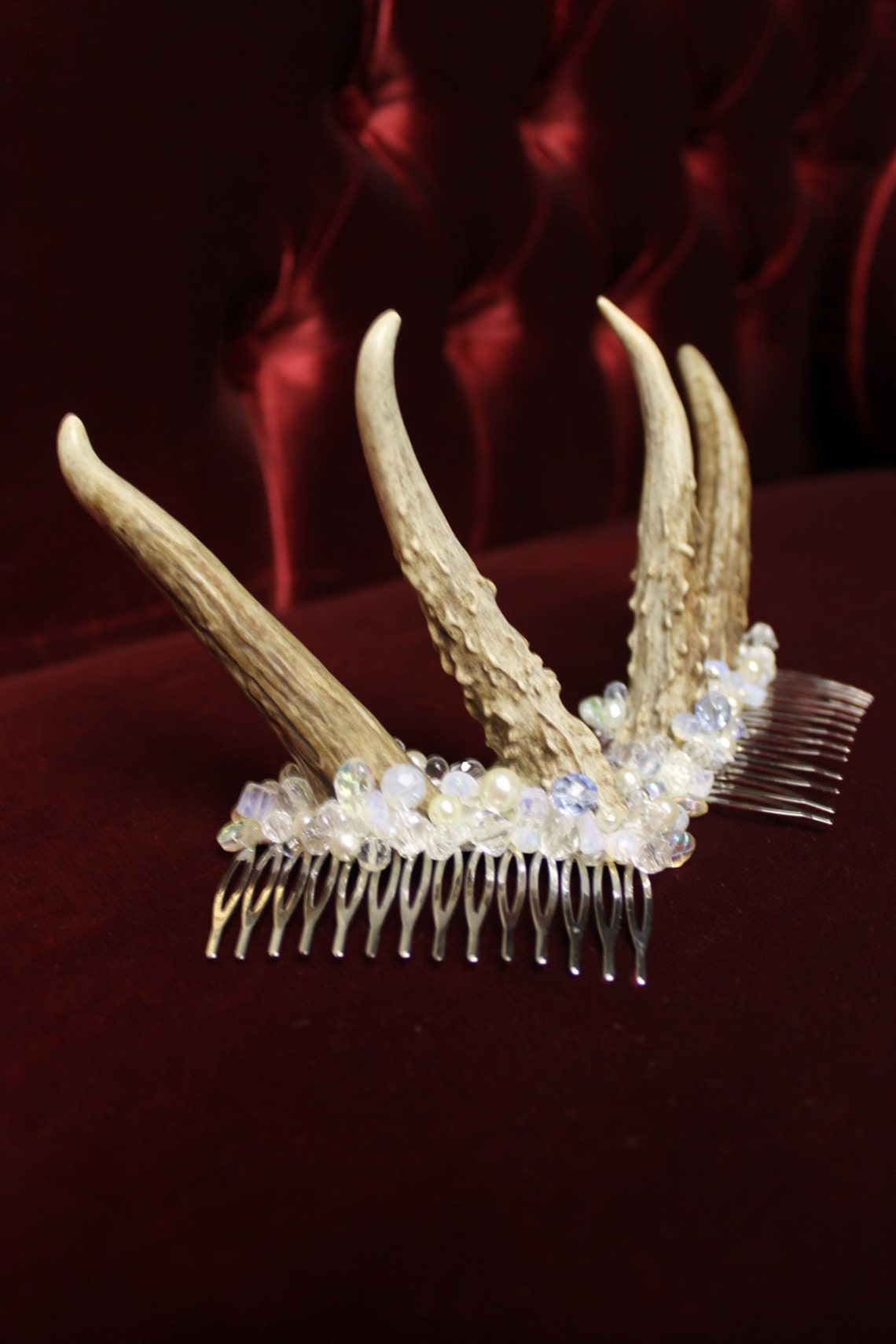 Yule Queen Antlers Winter Bride Antler combs with festive | Etsy