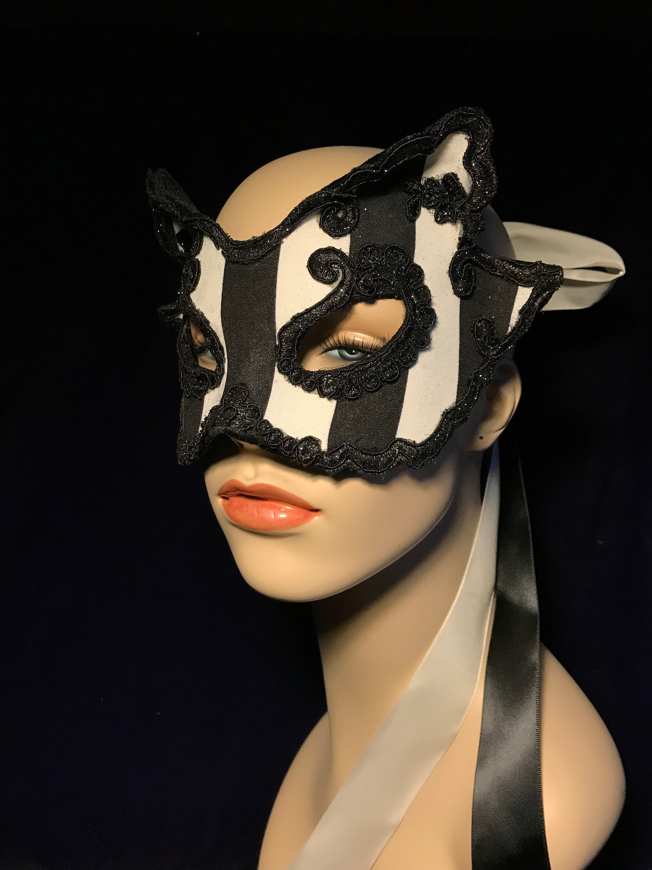 Circus of Dreams Fox Mask Black and White Striped Fox Mask | Etsy