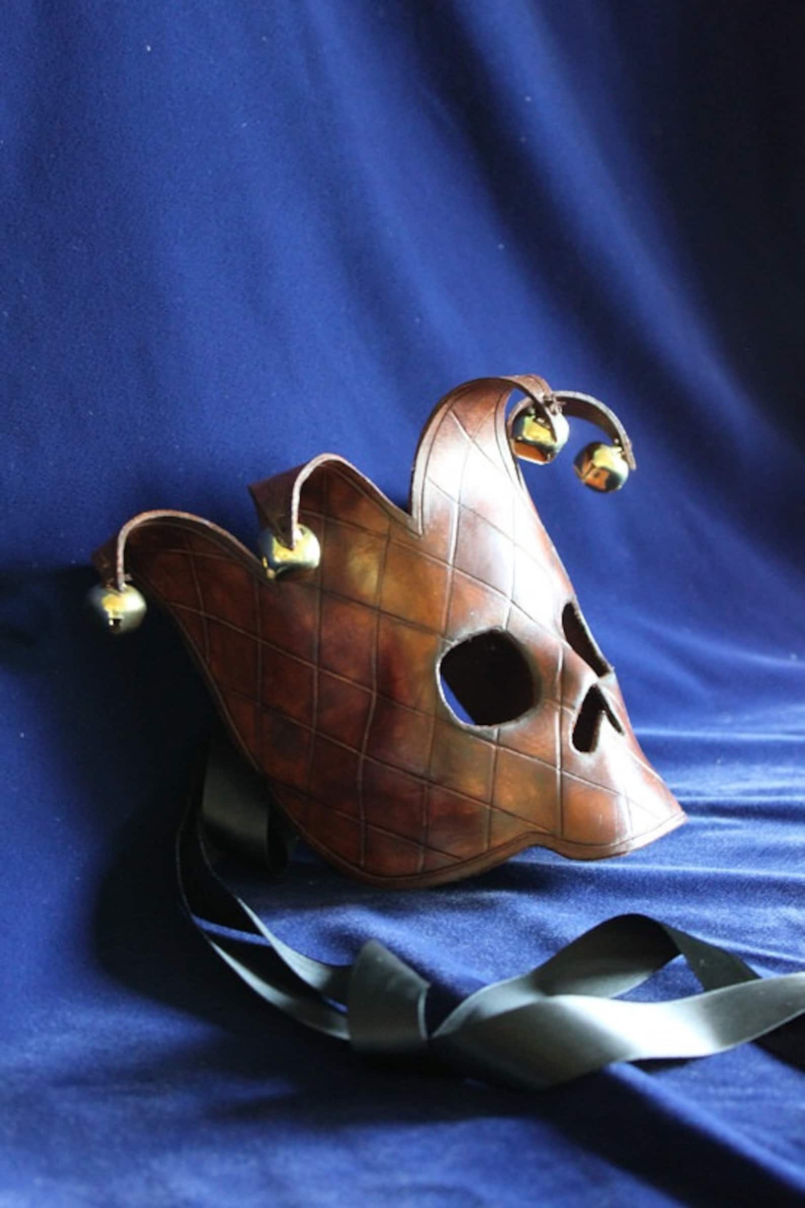 The Fool Hand Carved Leather Skull Mask With Vintage Brass - Etsy