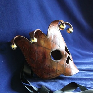 The Fool - Hand Carved Leather Skull Mask With Vintage Brass Bells ...