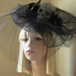 Lady Death - Large Leather, Tulle and Hematite Crystal Skull Headdress ...