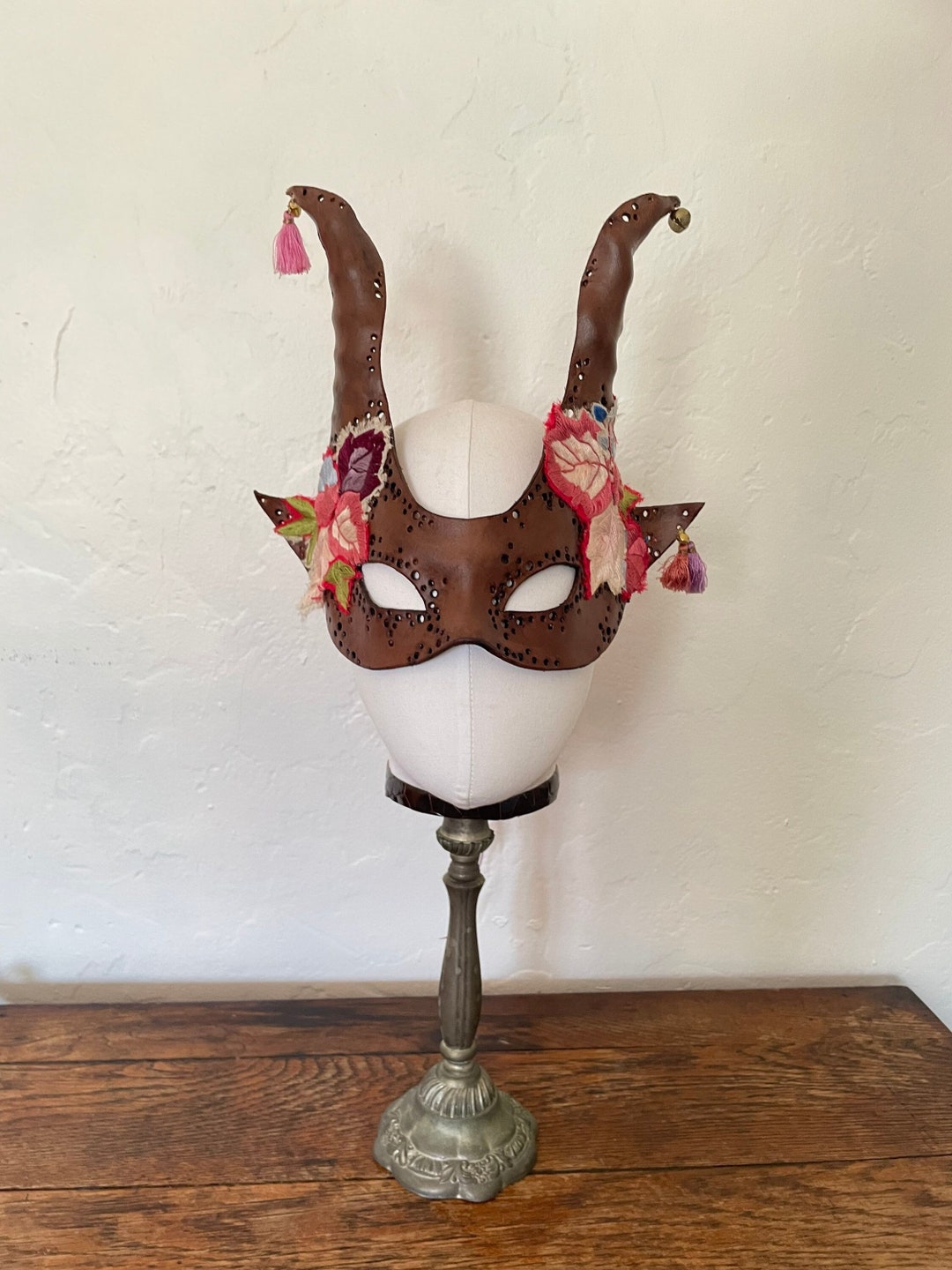Spirit of Beltane Handmade Tan Leather Horned Costume Mask Leather and ...